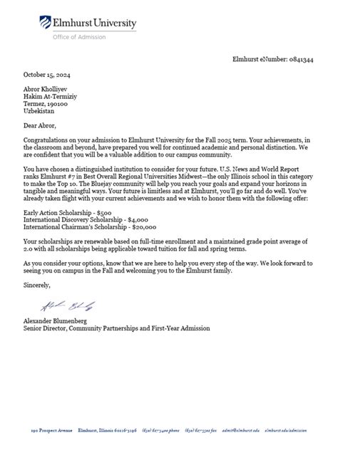 Emhurst University Decision Letter Pdf