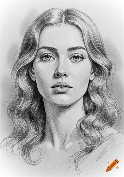 Black And White Pencil Sketch Portrait Of A Blonde Woman Wearing Ornate