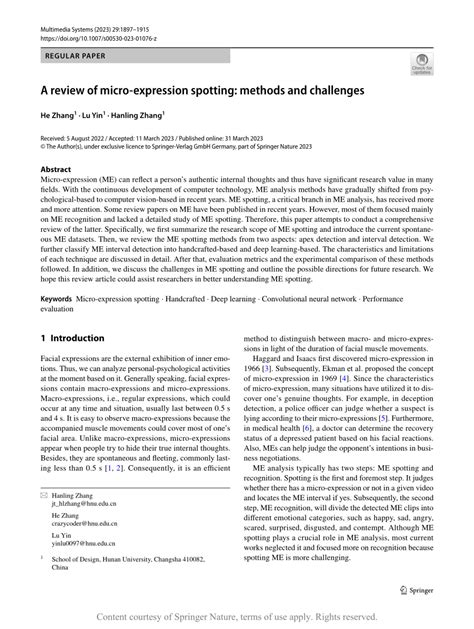 A Review Of Micro Expression Spotting Methods And Challenges Request Pdf