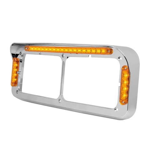 Led Dual Rectangular Headlight Bezel With Visor 75 Chrome Shop