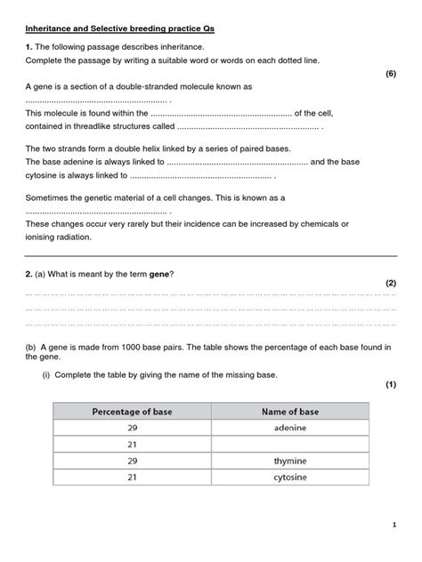 Inheritance And Selective Breeding Qs Pdf Genotype Zygosity