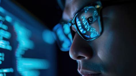 premium photo asian programmer man and reflection in glasses focus