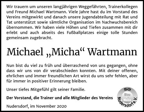 Traueranzeigen Von Michael Wartmann Abschied Nehmende