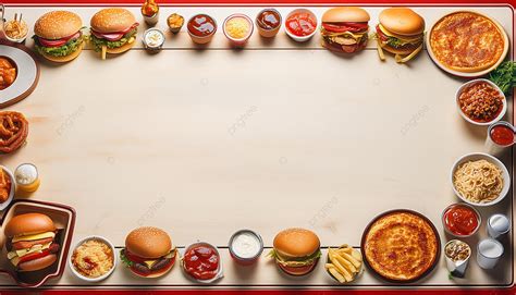 테이블 위의 다양한 패스트푸드 패스트 푸드 버거 감자 튀김 배경 일러스트 및 사진 무료 다운로드 Pngtree