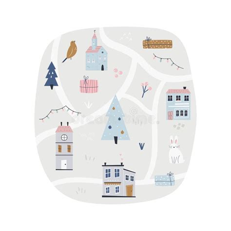 Cute Christmas City Map With Holiday Streets Decorations Colorful