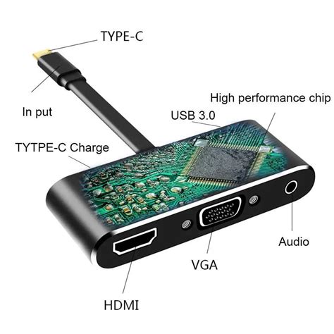 Usb type C концентратор USB-C к HDMI 4K USB3.0 аудио VGA разъем ...