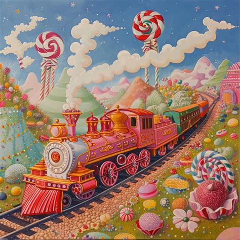 A Whimsical Candy Train Travels Through A World Of Sweets And Lollipops