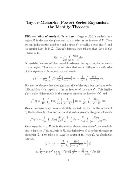 Taylor Mclaurin Power Series Expansions The Identity Theorem Pdf Power Series Series