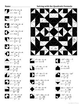 Solving With The Quadratic Formula Color Worksheet By Aric Thomas