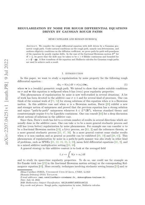 Pdf Regularization By Noise For Rough Differential Equations Driven By Gaussian Rough Paths