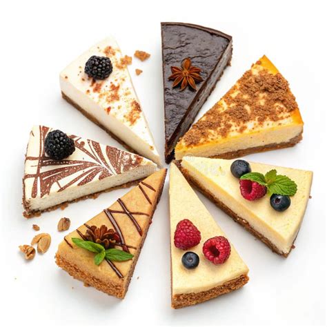 Assortment Of Cheesecake Slices Isolated On White Background Stock
