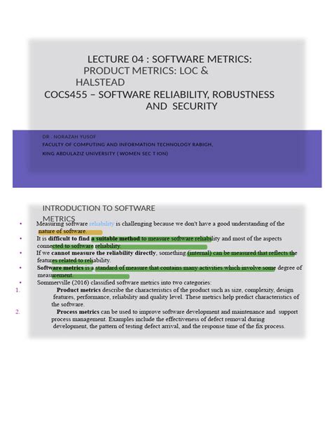 lecture 4 softwareproductmetrics loc halstead pdf reliability