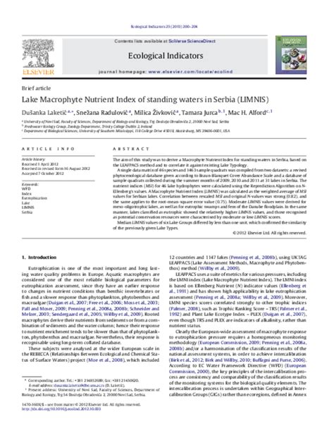 Pdf The Balkan Macrophyte Index Bmi For Assessment Of