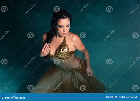 Exotic Belly Dancer In Gold Costume Stock Image Image Of Sensual