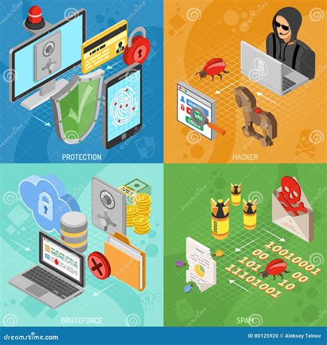 Internet Security Isometric Square Banners Stock Vector Illustration Of Banner Hacker 80125920