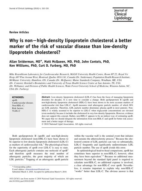 Pdf Why Is Non−high Density Lipoprotein Cholesterol A Better Marker