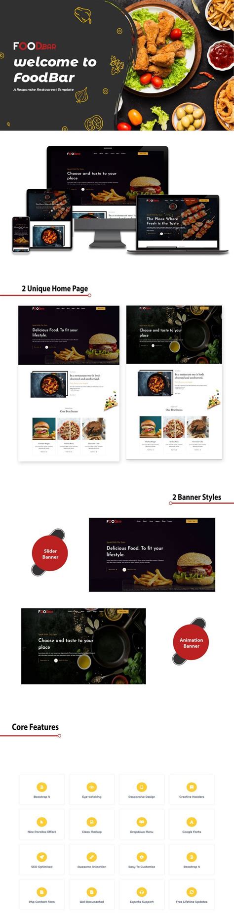Foodbar Restaurant Bootstrap 4 Responsive Html Website Template