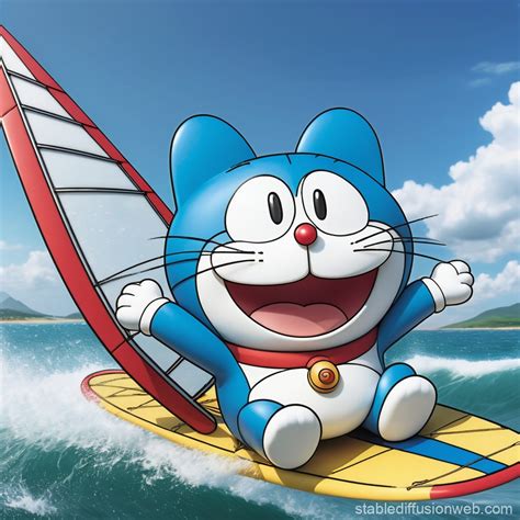 Doraemon In 4k Wind Surfing Stable Diffusion Online