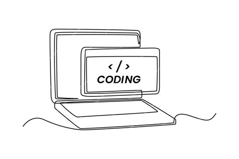 premium vector single one line drawing laptop for coding programming code concept continuous