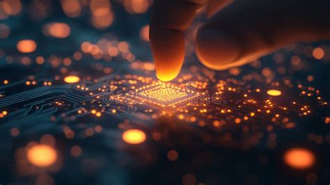 Image Of A Microprocessor Circuit Board With Glowing Technology Stock