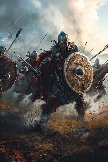 Premium Photo A Group Of Men In Armor With Shields And Shields Running Through A Field Premium Photo A Group Of Men In Armor With Shields And Shields Running Through A Field