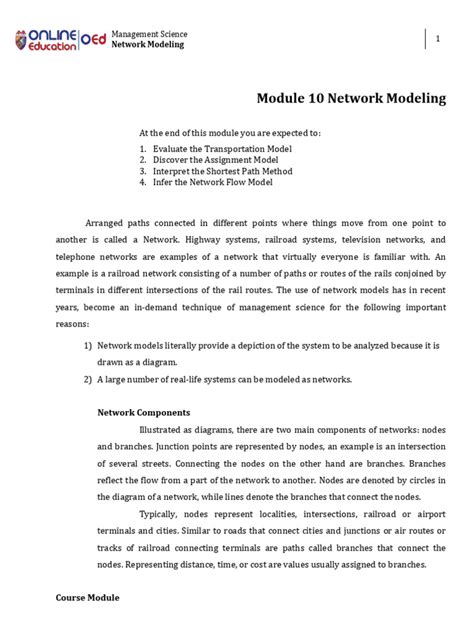 W10 Lesson 8 Network Modeling Module Pdf Applied Mathematics