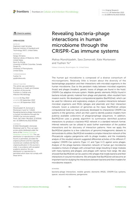 Pdf Revealing Bacteria Phage Interactions In Human Microbiome Through The Crispr Cas Immune