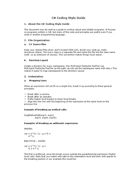 C Coding Style Guide Pdf C Sharp Programming Language Class