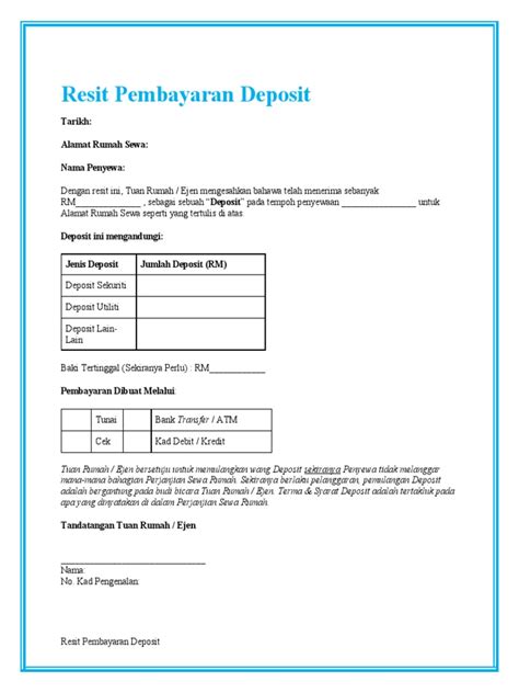 Resit Pembayaran Deposit Sewa Rumah Pdf