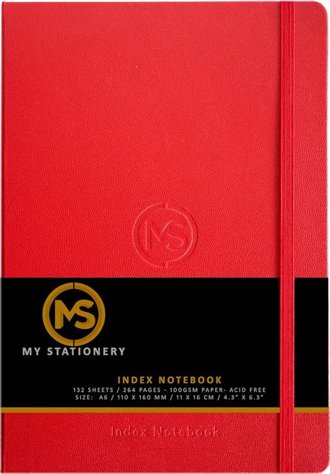A Index Notebook Hardback Leatherette Cover Mm Ruled Margin A Z Tabs Pages GSM White