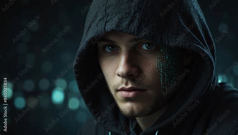 Mysterious Matrix Code Gangster Hacker Spy Breaking Code Phishing Computer Datum Cybercrime