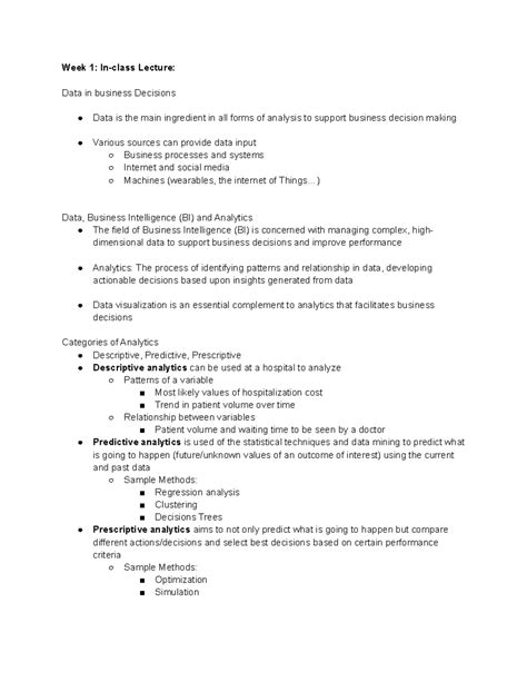 Bsan Notes Week 1 In Class Lecture Data In Business Decisions Data