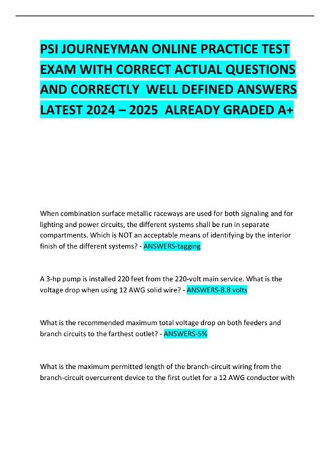 Psi Journeyman Online Practice Test Exam With Correct Actual Questions And Correctly Well