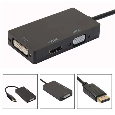 Displayport Hub Dp To Hdmi Vga Dvi Converter 3 In1 Adapter 4k 2k Cable Male To Female Multi Vga