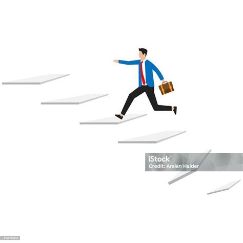 비즈니스 성공 개념을위한 더 높은 목적지에 도달하기 위해 상상의 단계를 오르는 사업가 개념에 대한 스톡 벡터 아트 및 기타