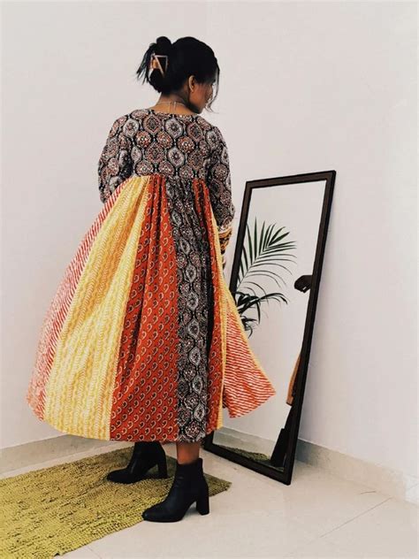 Multi Coloured Block Print Cotton Boho Dress At ₹ 880piece Boho