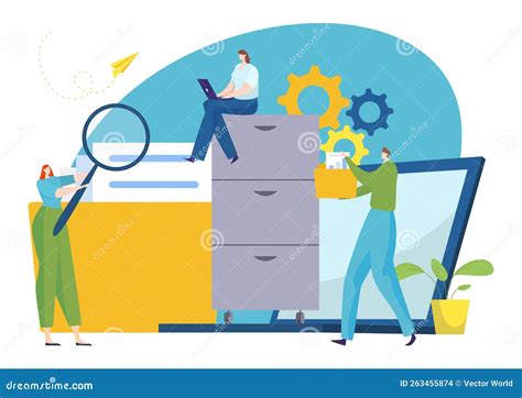 Data Information Storage Vector Illustration Flat Tiny Man Woman Character Worker With