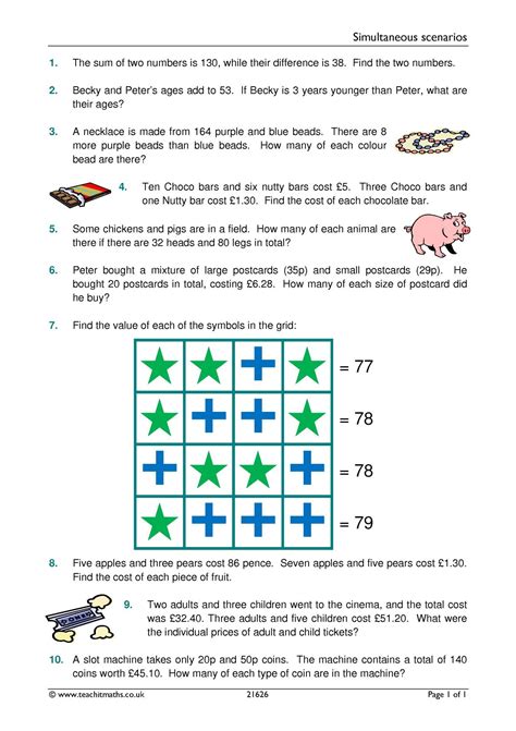 Simultaneous Equations Scenarios Ks3 4 Maths Teachit