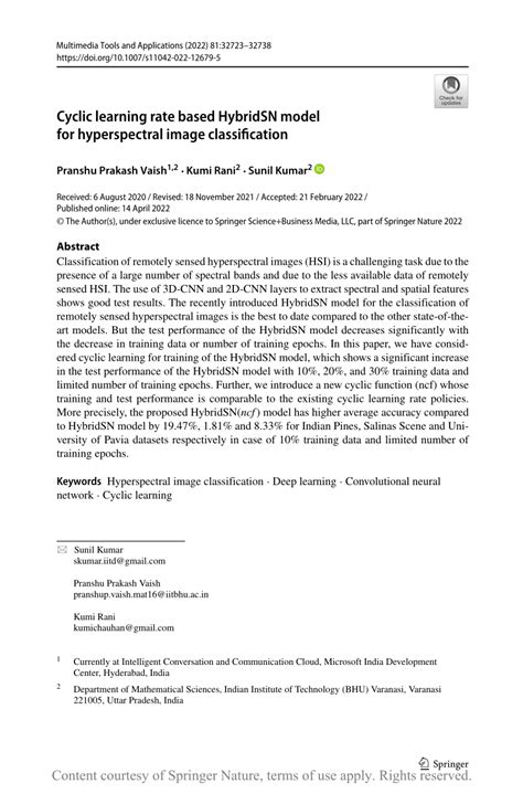 cyclic learning rate based hybridsn model for hyperspectral image