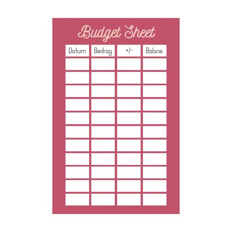 Roze A5 Budget Sheet Van Budget Bindernl Budget Binder