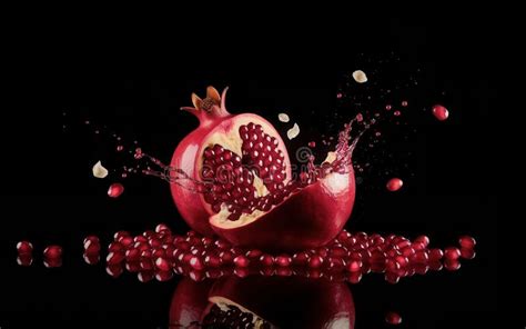 Pomegranate Exploding With Vibrant Seeds Captured In Mid Air During A Dynamic Culinary