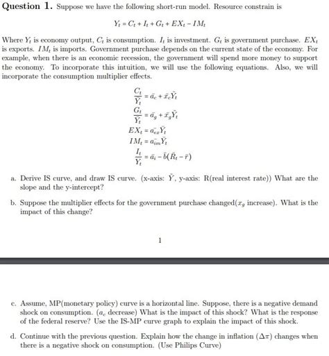 Solved Ytctitgtext−imt Where Yt Is Economy Output Ct Is