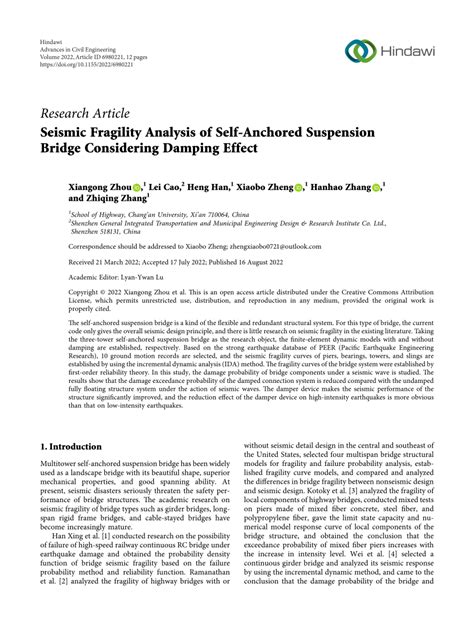 Pdf Seismic Fragility Analysis Of Self Anchored Suspension Bridge