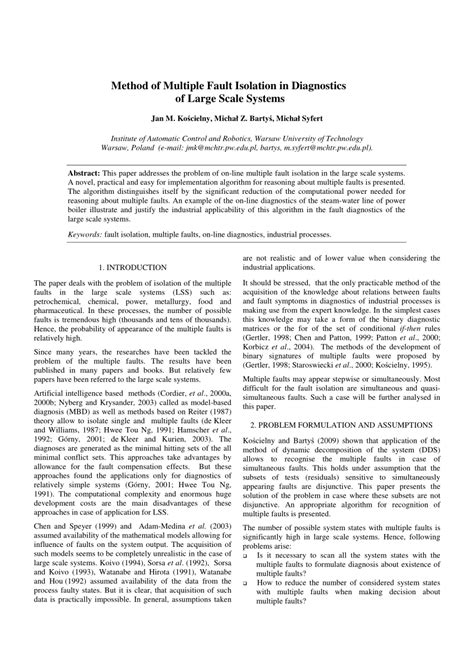 Pdf Method Of Multiple Fault Isolation In Diagnostics Of Large Scale