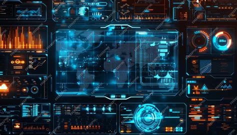 A Futuristic Digital Interface With Glowing Blue And Orange Graphics Including A World Map