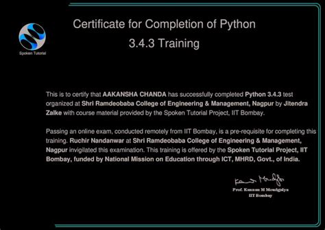 PDF Certificate For Completion Of Python Training PRACTICE MOOCs FOSS A Certificate
