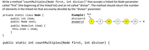 solved write a method countmultiples node first int