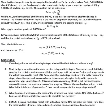 SOLVED The Effective Change In Velocity Av Required To Launch From Earth Surface To Low