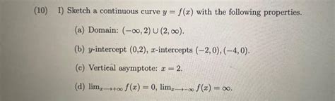 Solved 10 I Sketch A Continuous Curve Y Fx With The