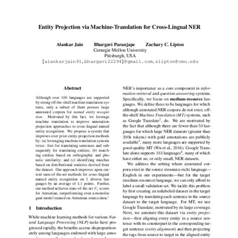 Entity Projection Via Machine Translation For Cross Lingual Ner Acl Anthology
